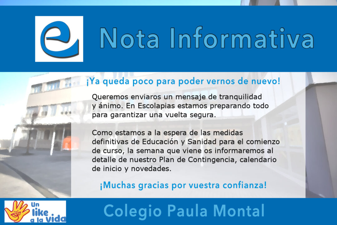 Nota informativa - Inicio de curso 2020-2021 - Colegio Paula Montal ...